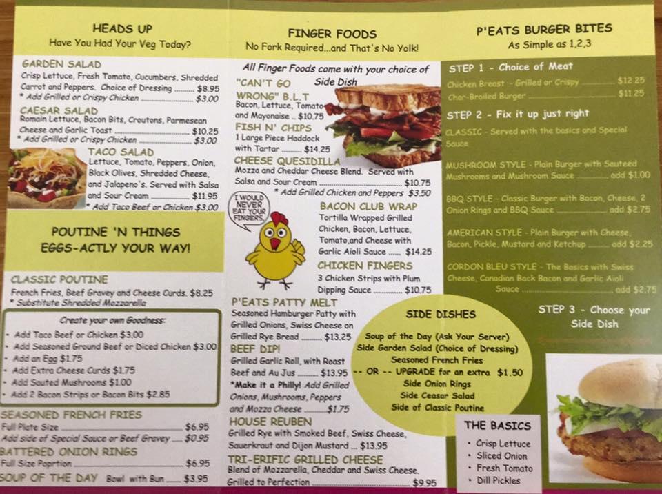 Menu at Eggcellent P'Eats restaurant, Fort Saskatchewan