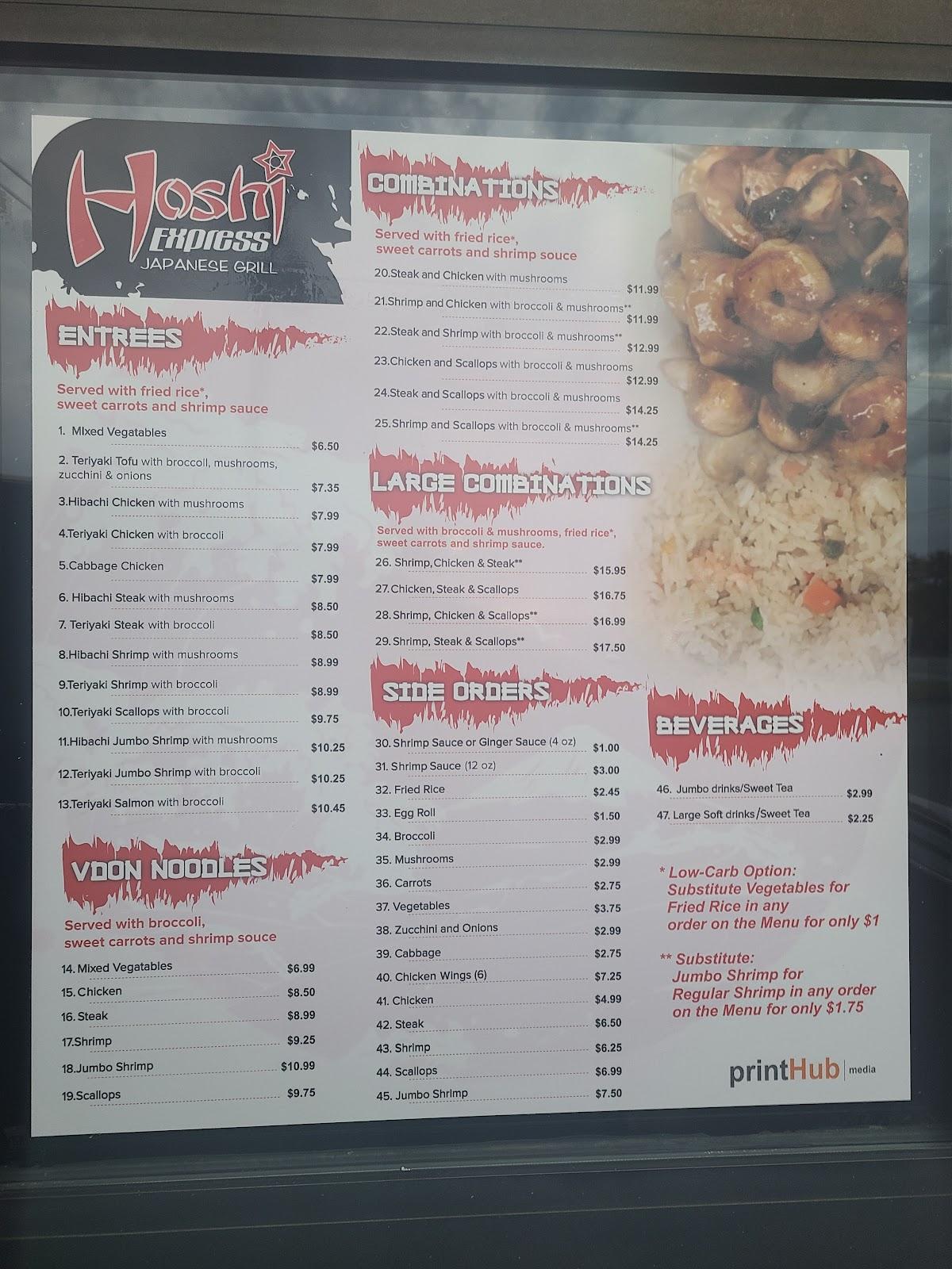 Menu at Hoshi Express restaurant, Lincolnton
