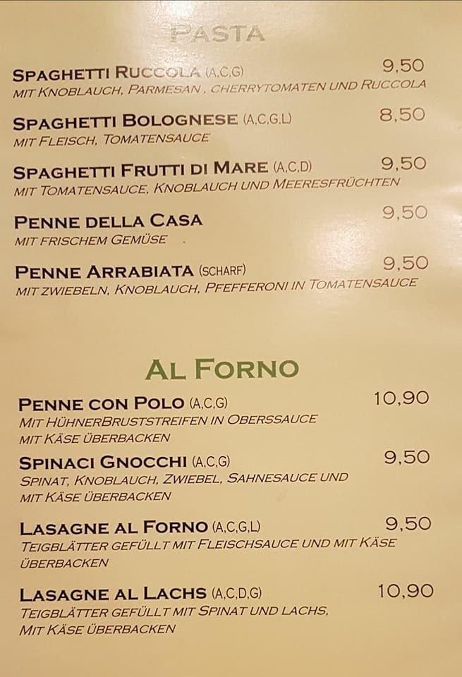 Menu at La Rucola restaurant, Seewalchen am Attersee
