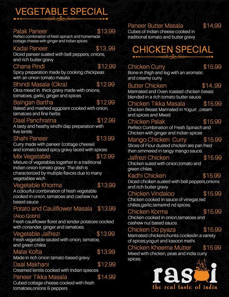 Menu at Rasoi The Real taste of india restaurant, Regina