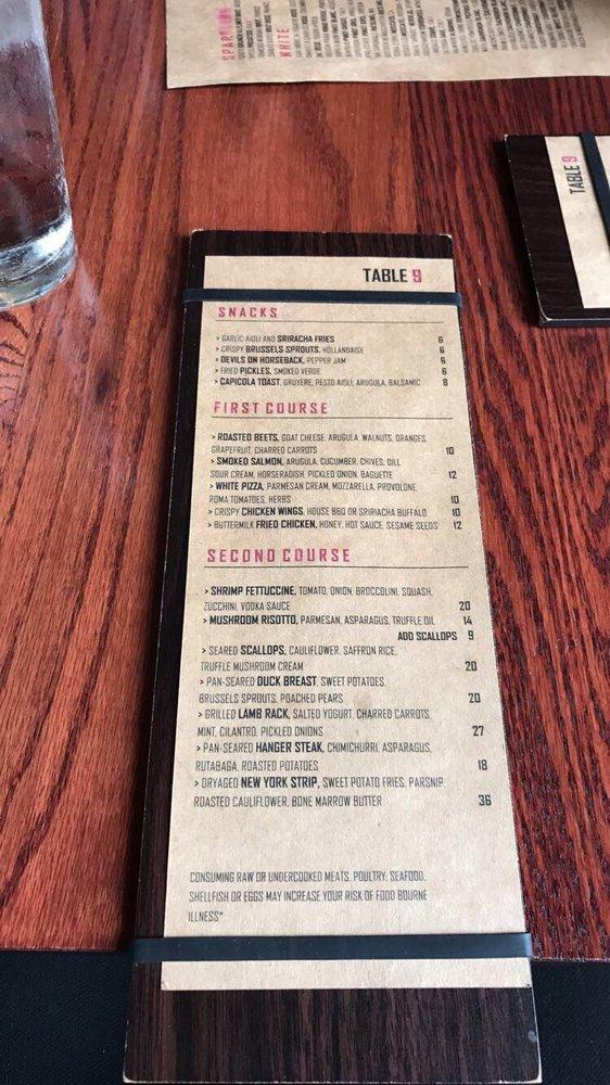 Menu at Table 9 pub & bar, Morgantown