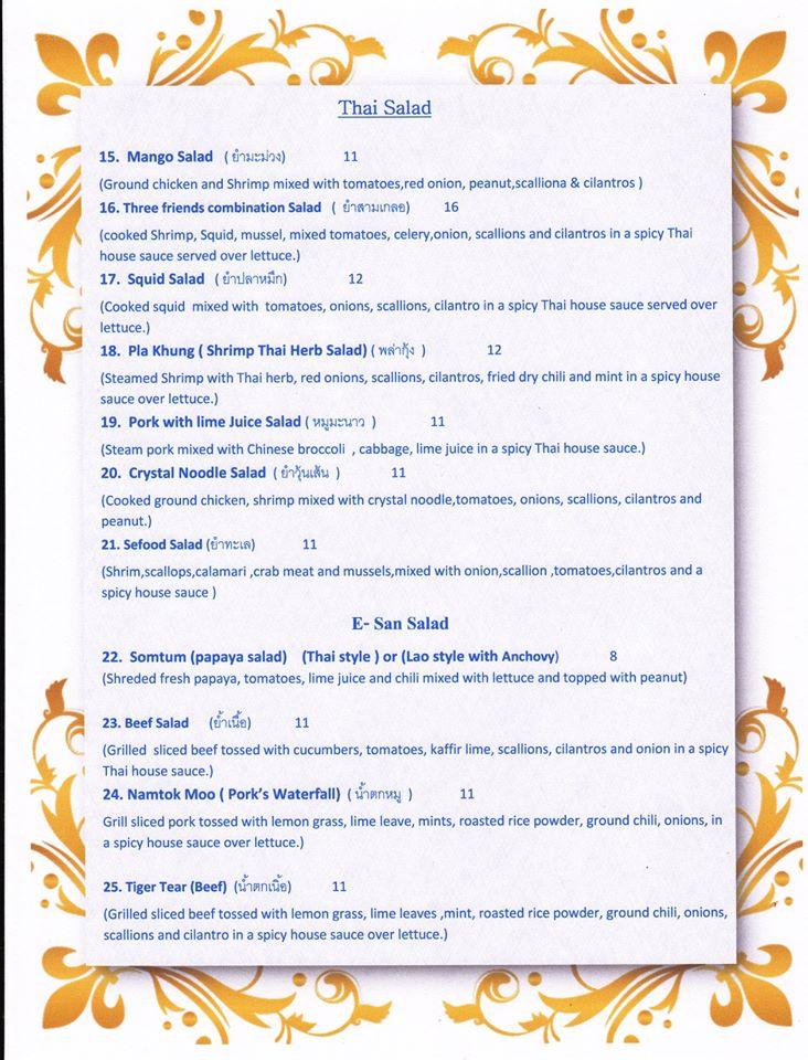 Menu at Thai E-San Restaurant, Myrtle Beach