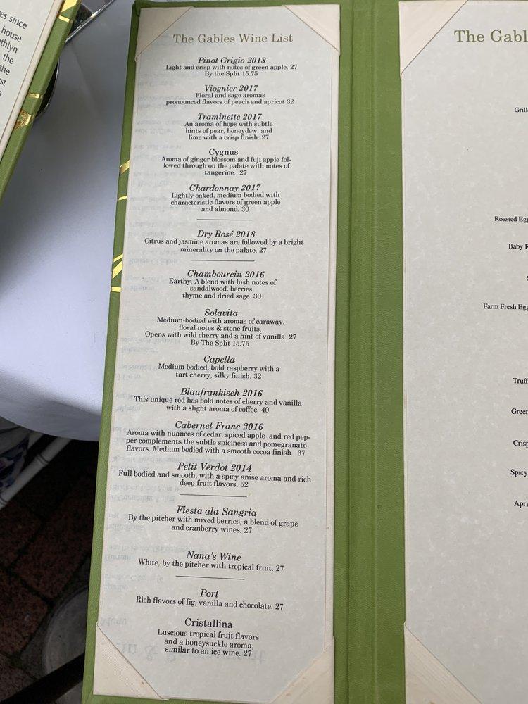 Menu at The Gables Historic Inn & Restaurant, Beach Haven