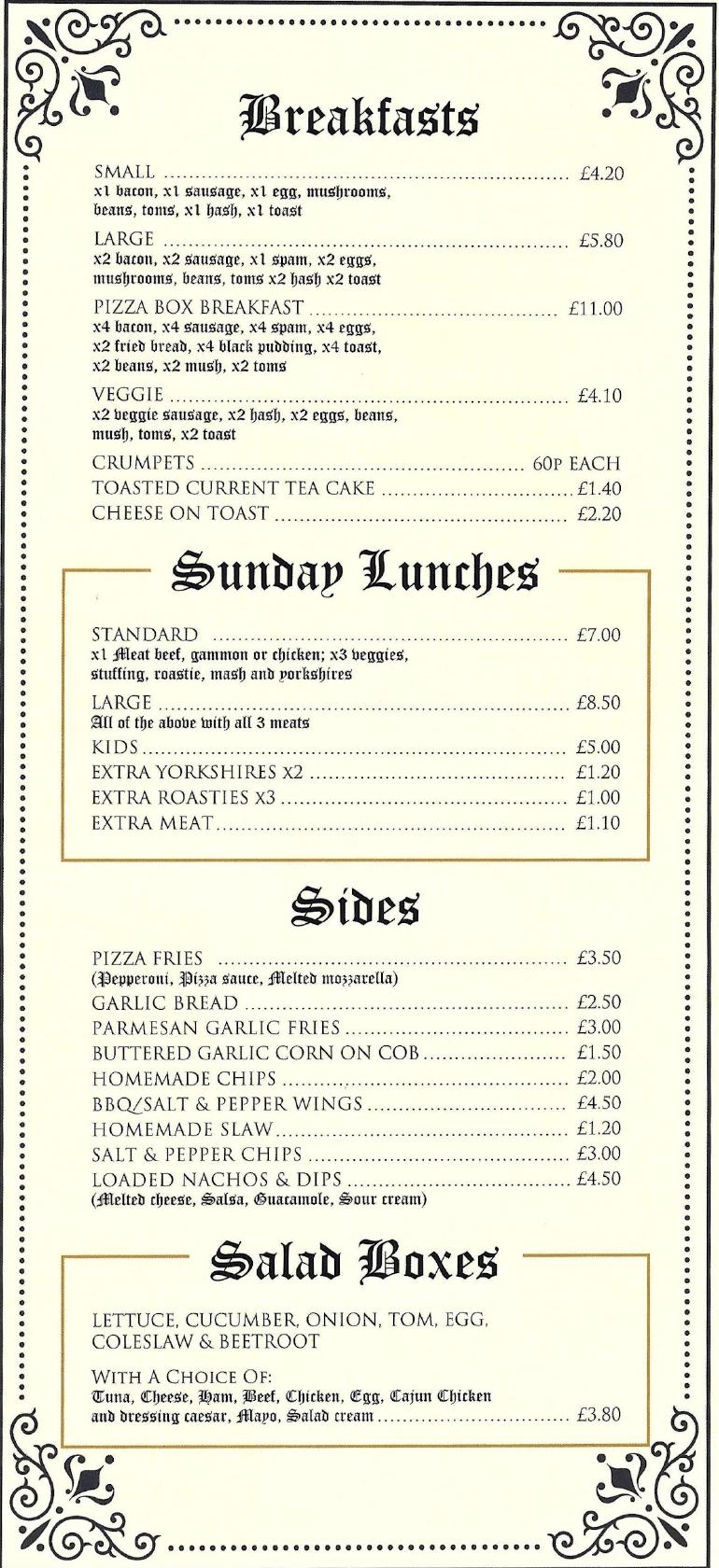 Menu at The Old Bakery Morley, Leeds