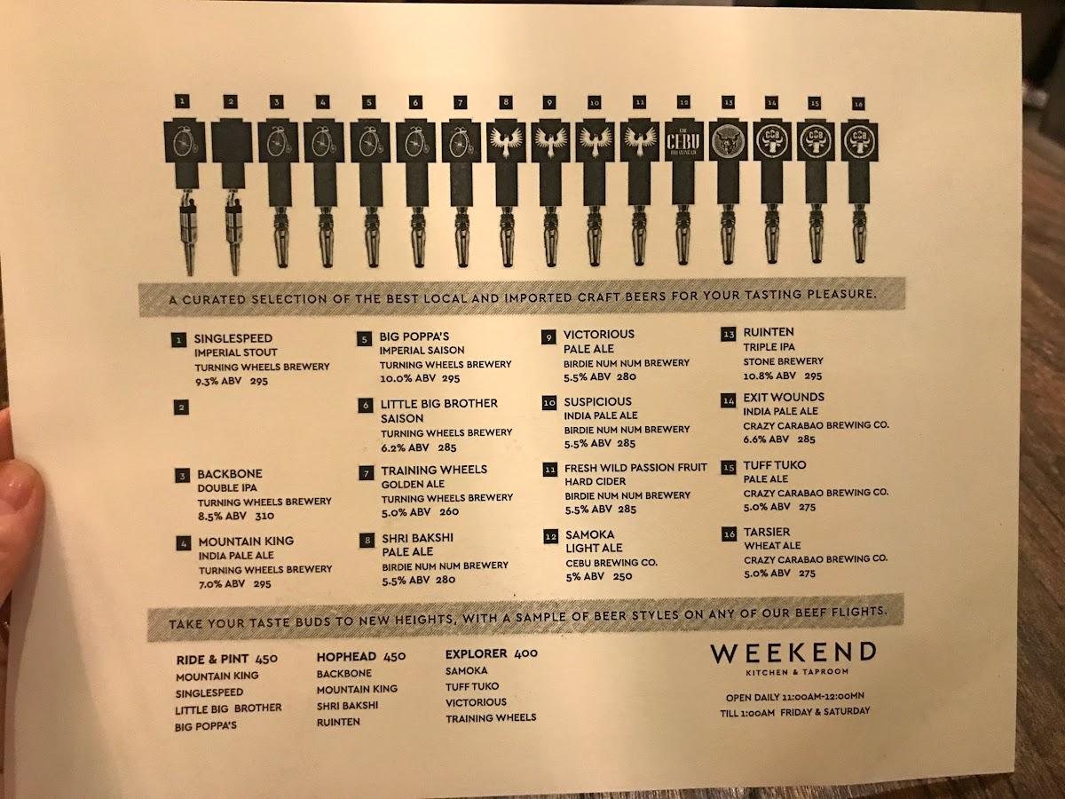 Menu at The Weekend restaurant, Cebu City, 88th Ave