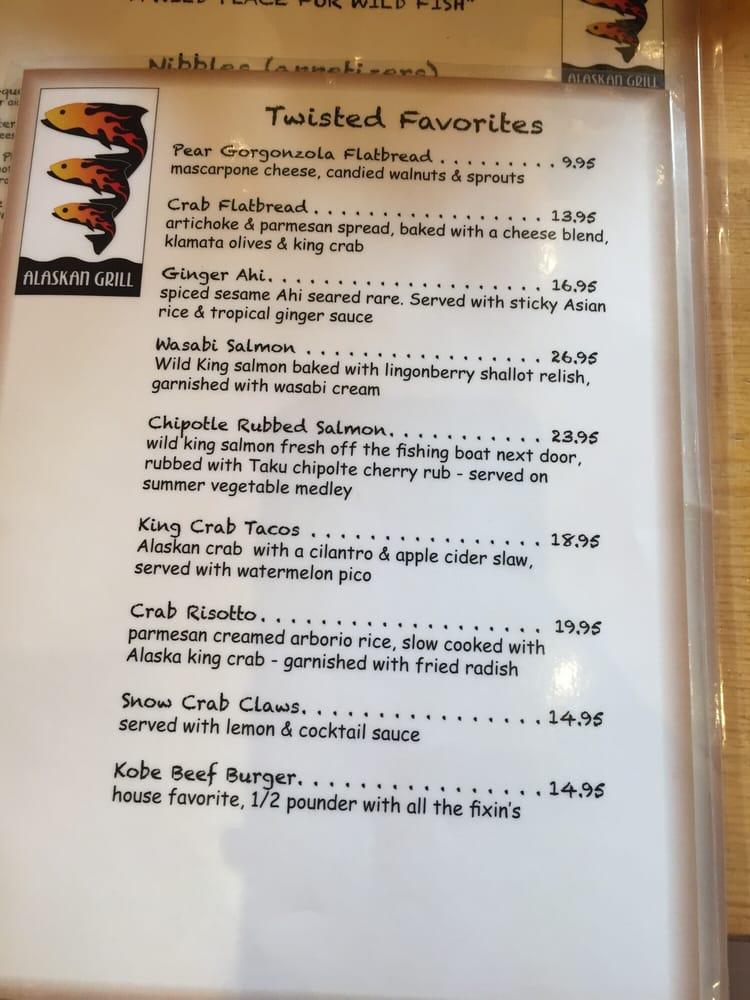 Menu at Twisted Fish Company Alaskan Grill pub & bar, Juneau