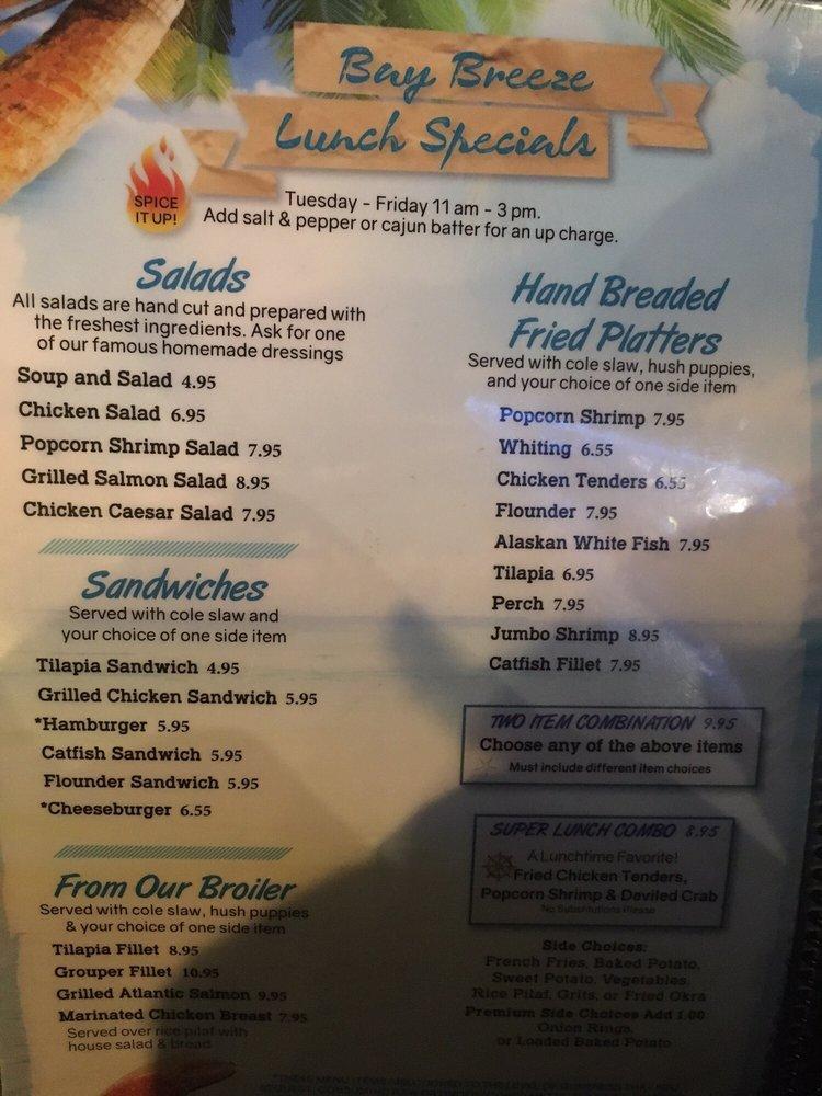 Menu at Bay Breeze Seafood restaurant, Lilburn