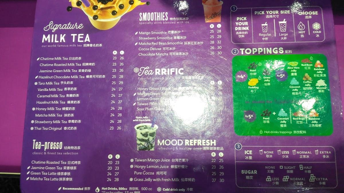 Menu at CHATIME CPK BALI restaurant, Kuta