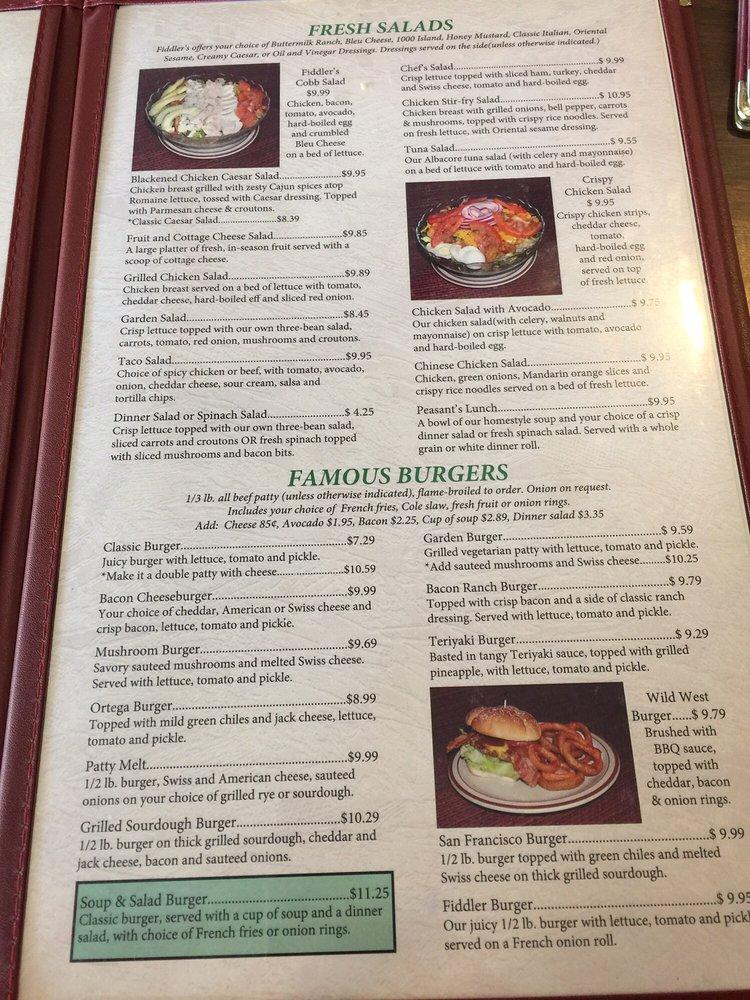 Menu at Fiddler's Restaurant, San Fernando