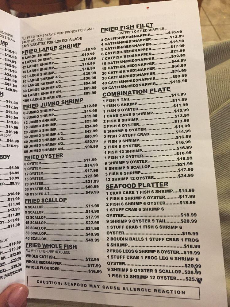 Menu at Lake Jackson Seafood restaurant, Lake Jackson, 466 Plantation Dr