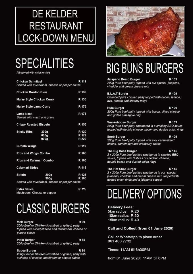 Menu at De Kelder Restaurant & Winery, Paarl, Vineyard Center