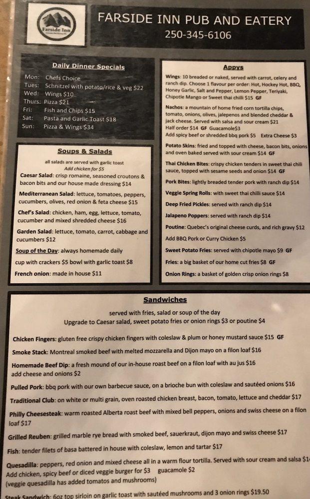 Menu at Farside Inn Pub and Eatery, Fairmont Hot Springs