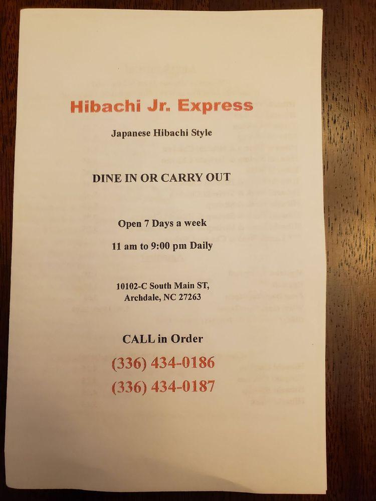 Menu at Hibachi Jr. Express restaurant, Archdale