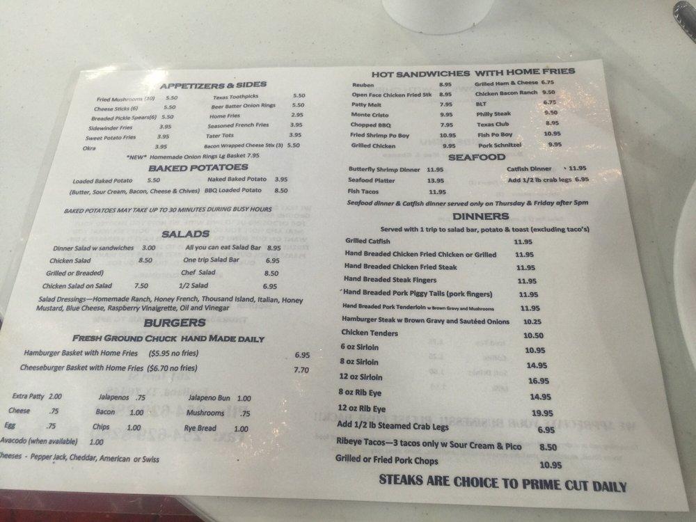 Menu at Mae's Meat Market restaurant, Eastland