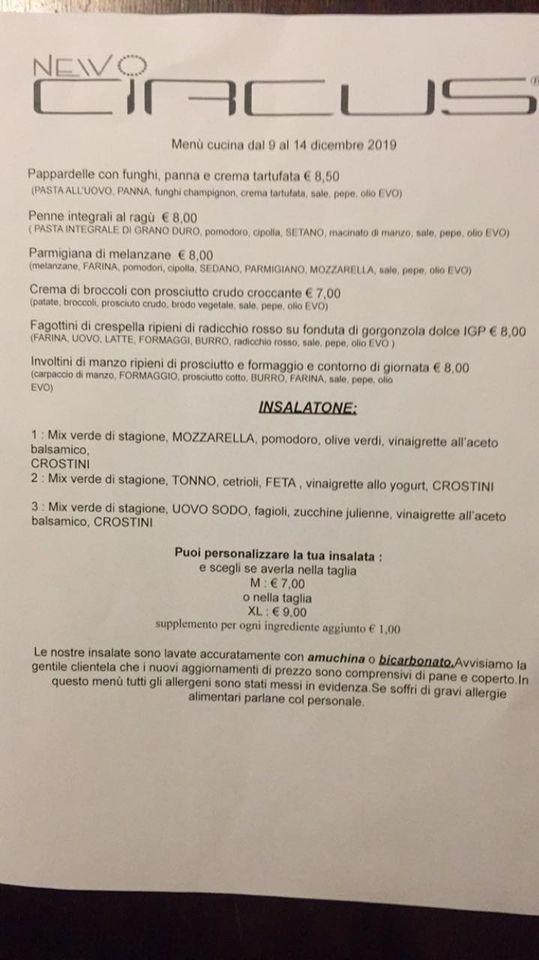 Menu at New Circus pub & bar, Trieste
