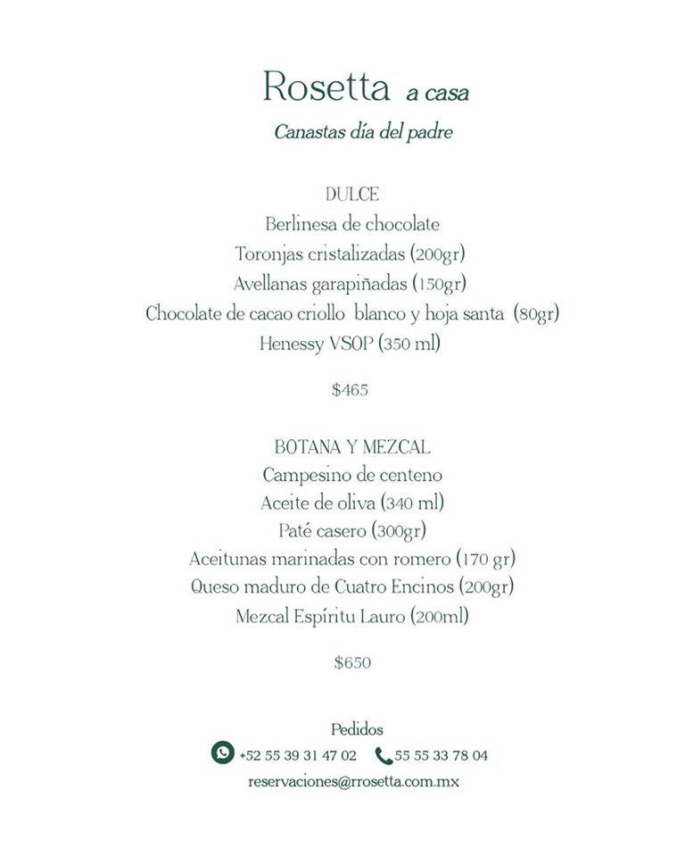 Carta de Restaurante Rosetta, Ciudad López Mateos, Colima #166 Col. Roma
