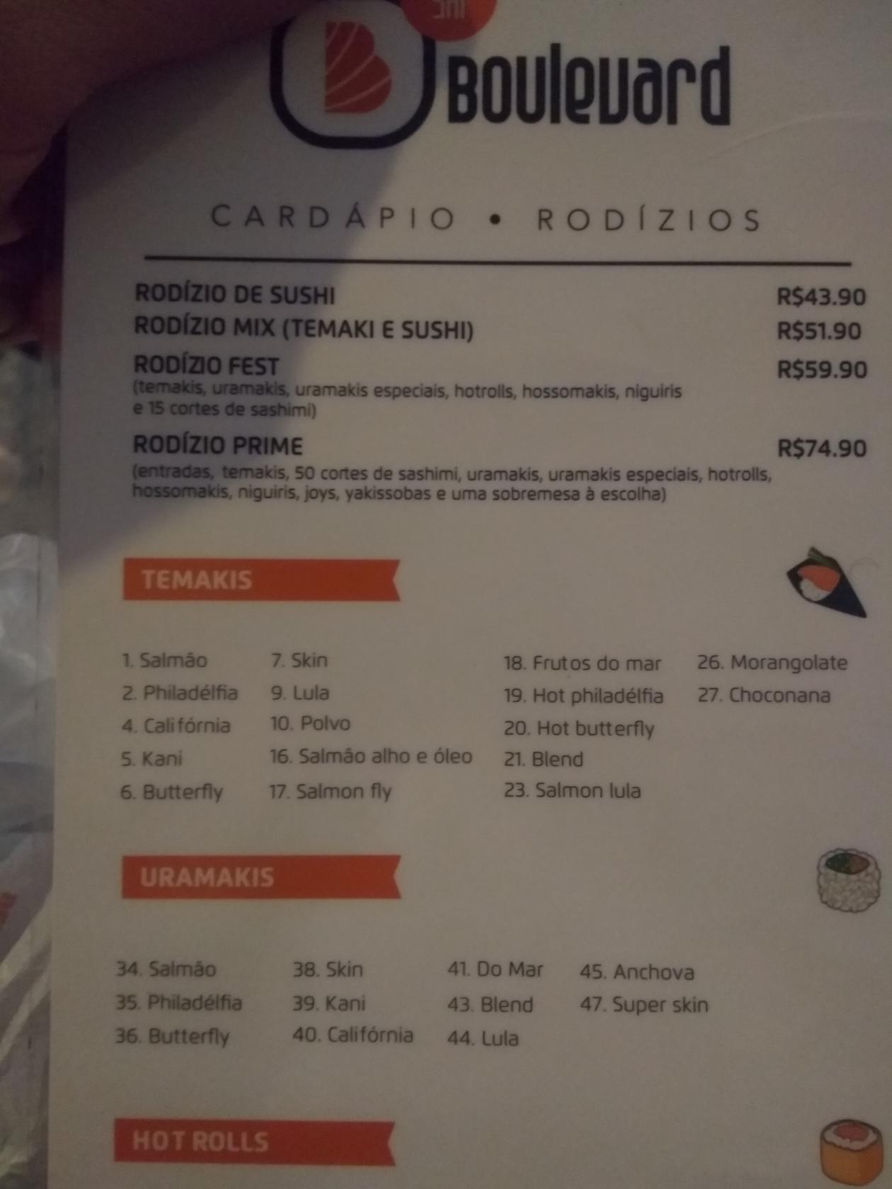 Menu em Sushi Boulevard Unidade Senador Lemos restaurante, Belém, Av ...