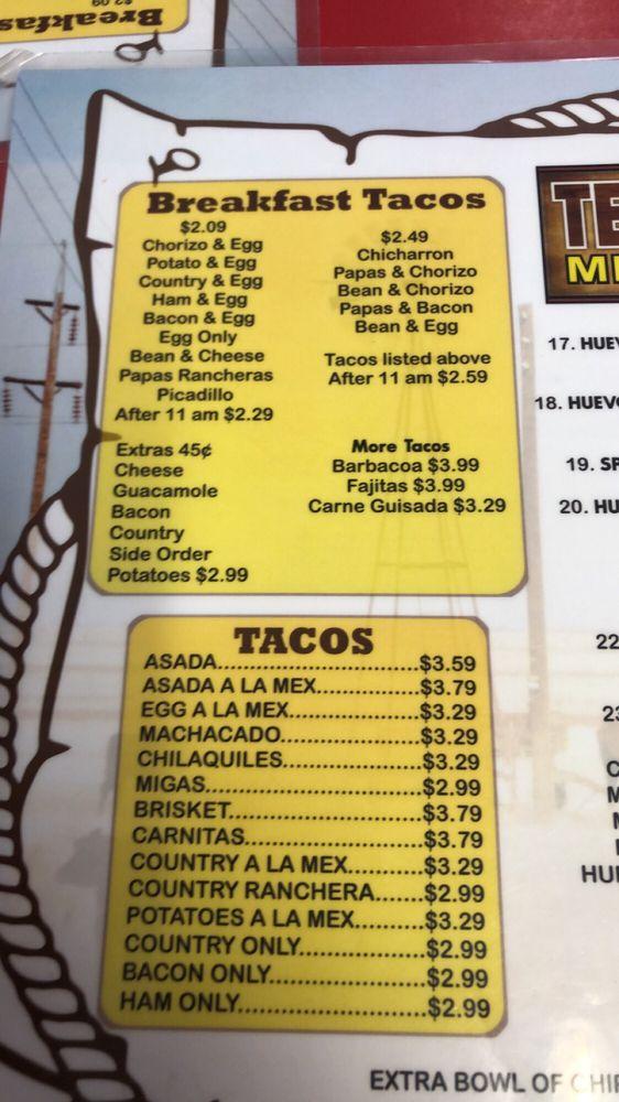Menu at Tejas Cafe, San Antonio, O'Connor Rd