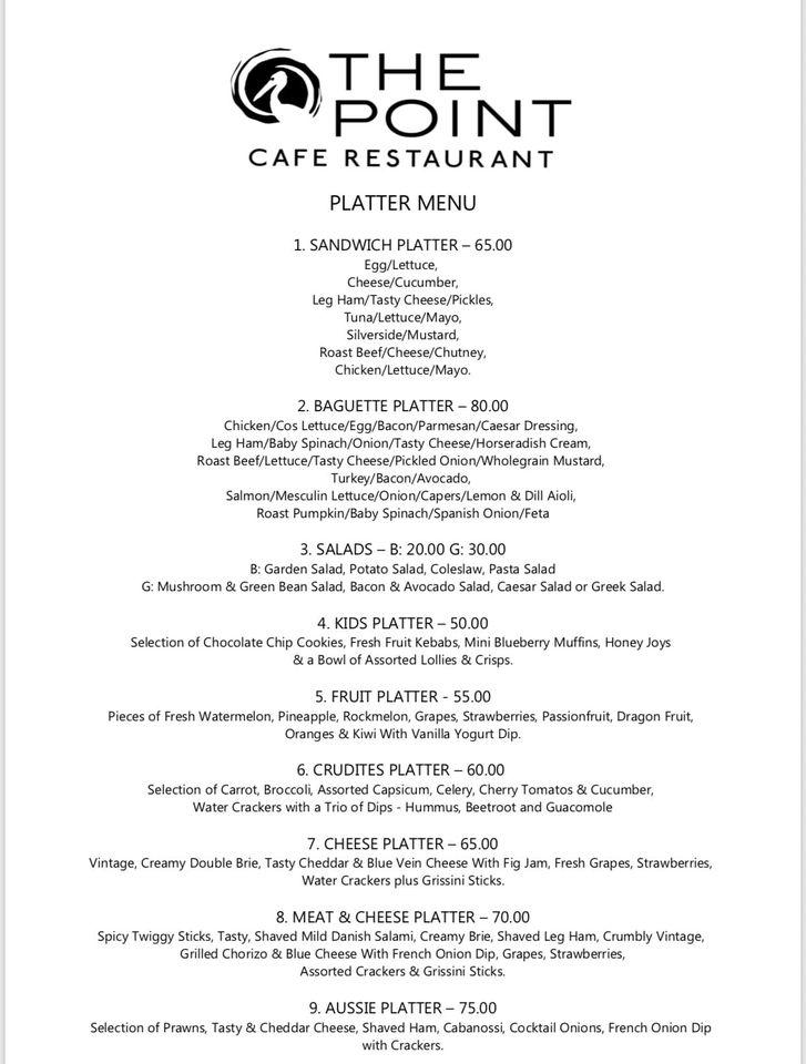 Menu at The Point Cafe Restaurant, Port Macquarie