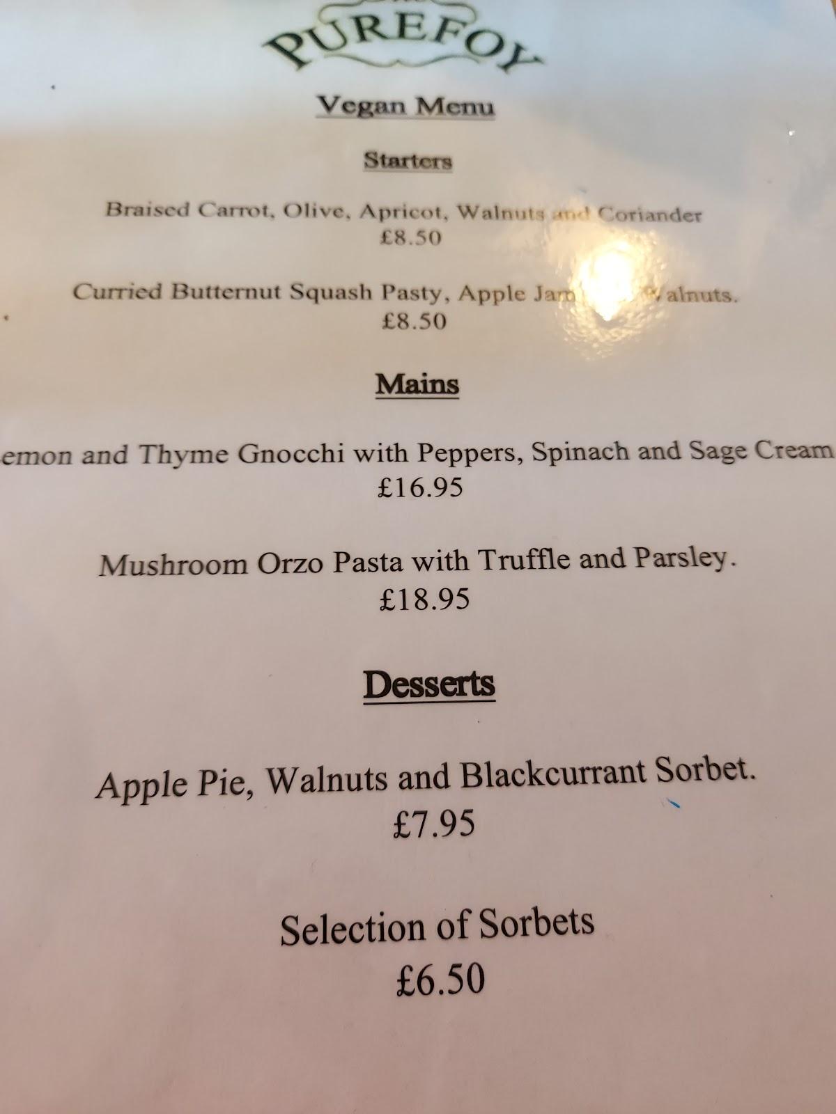 Menu at The Purefoy Arms pub & bar, England, B3046