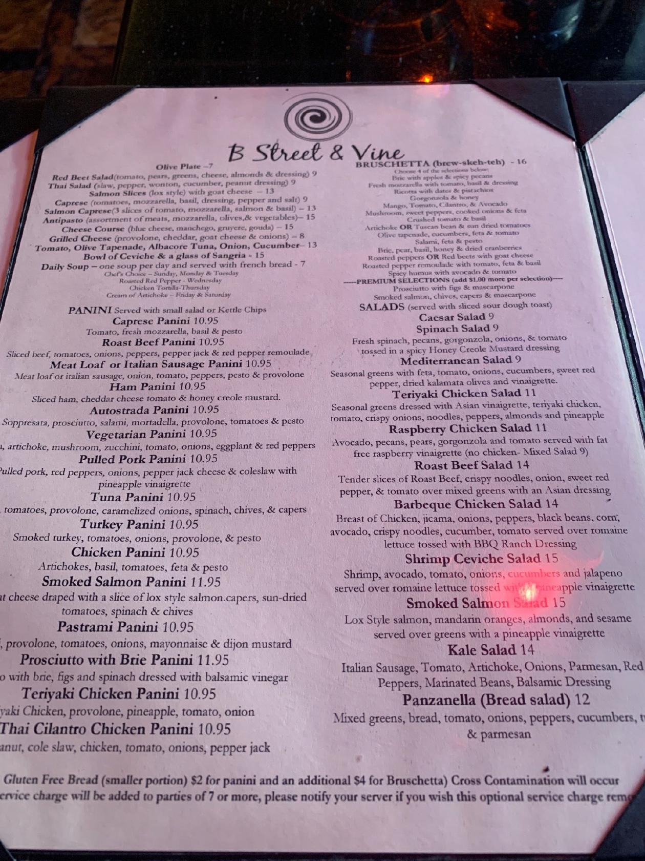 Menu at B Street & Vine pub & bar, San Mateo