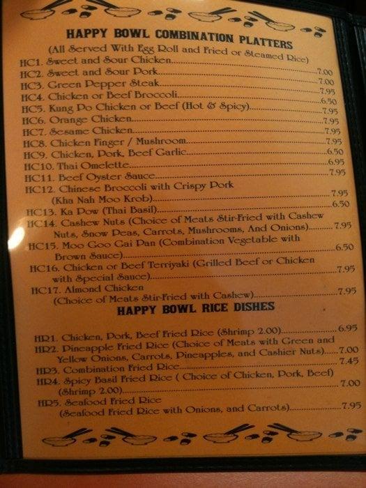 Menu at Happy Bowl restaurant, Fort Worth, White Settlement Rd