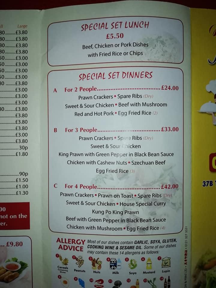 Menu at Mr Rice fast food, Inverness