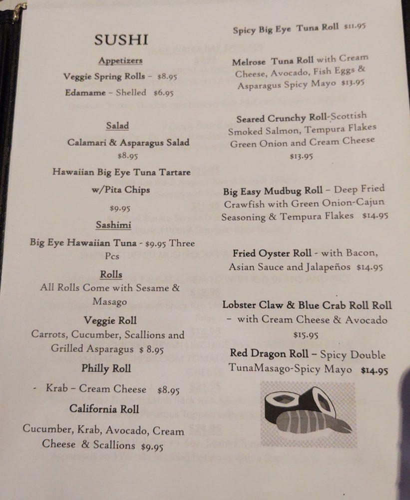 Menu at Blue Water Bay restaurant, Melrose