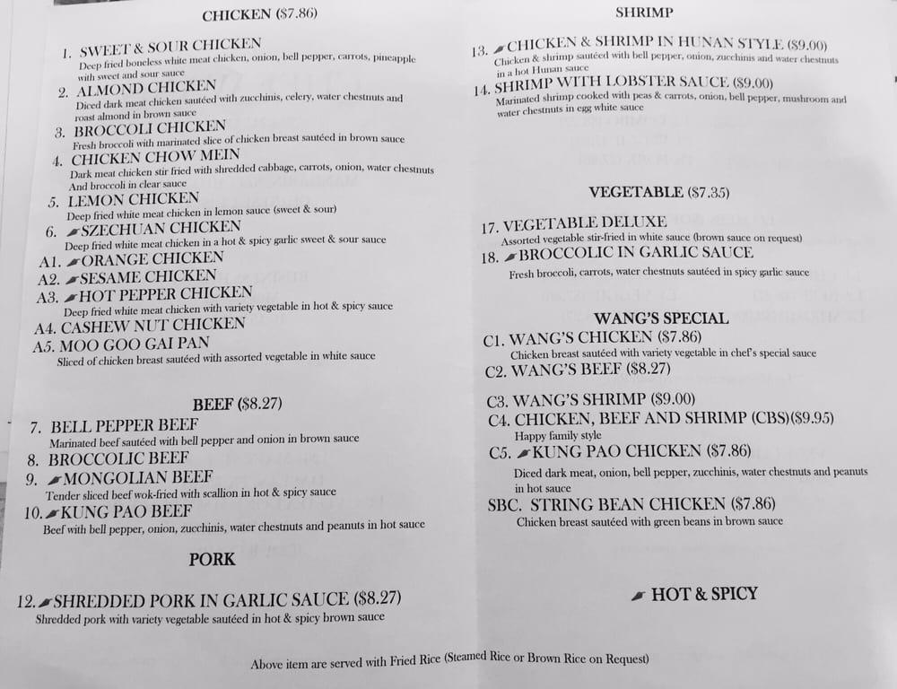 Menu at Chef Wang restaurant, Dallas, Main St #390