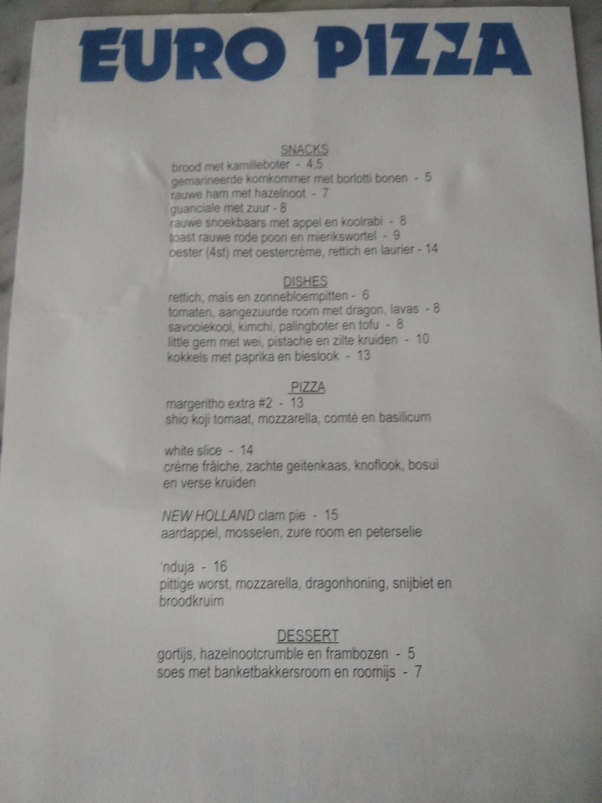 Menu at Euro Pizza Restaurant, Amsterdam