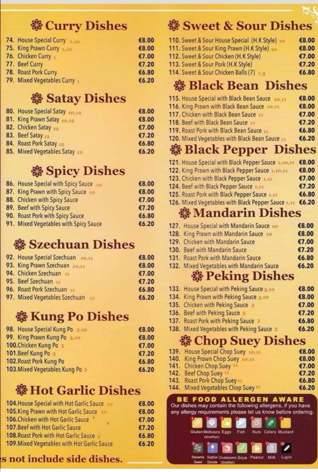 Menu at Golden Jade restaurant, Waterford, Dunmore Rd