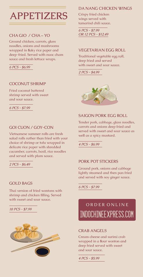 Menu at Indochine Express restaurant, Wilmington
