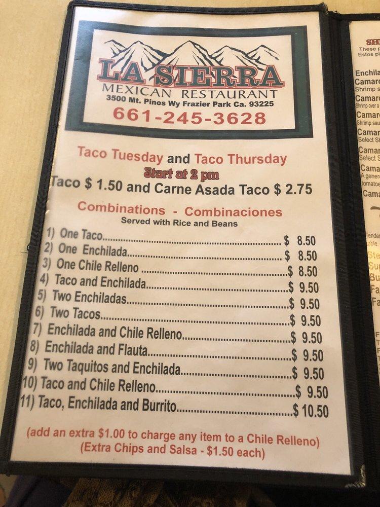 Menu at La Sierra Mexican Restaurant, Frazier Park