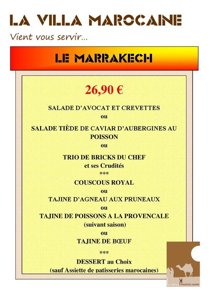 Menu au La Villa Marocaine restaurant, Saint-Gilles-Croix-de-Vie, 8 ...