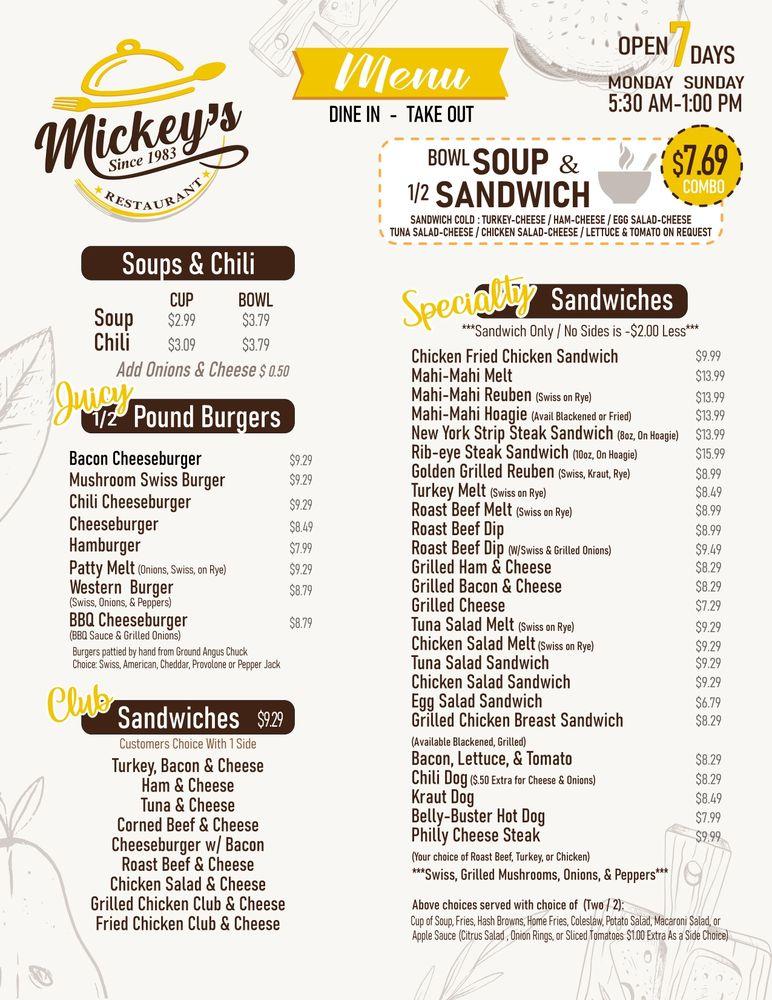 Menu at Mickey's Restaurant, Fort Pierce