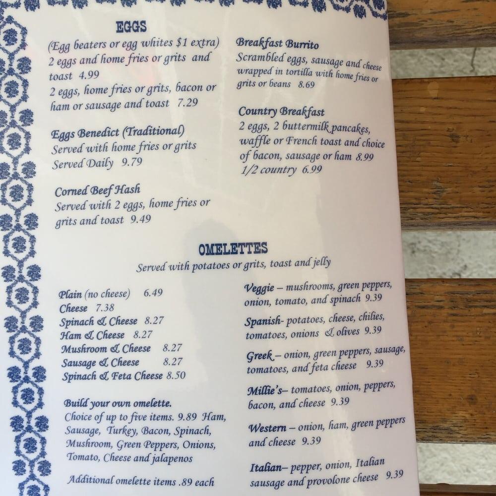 Menu at Millie's fast food, Sarasota