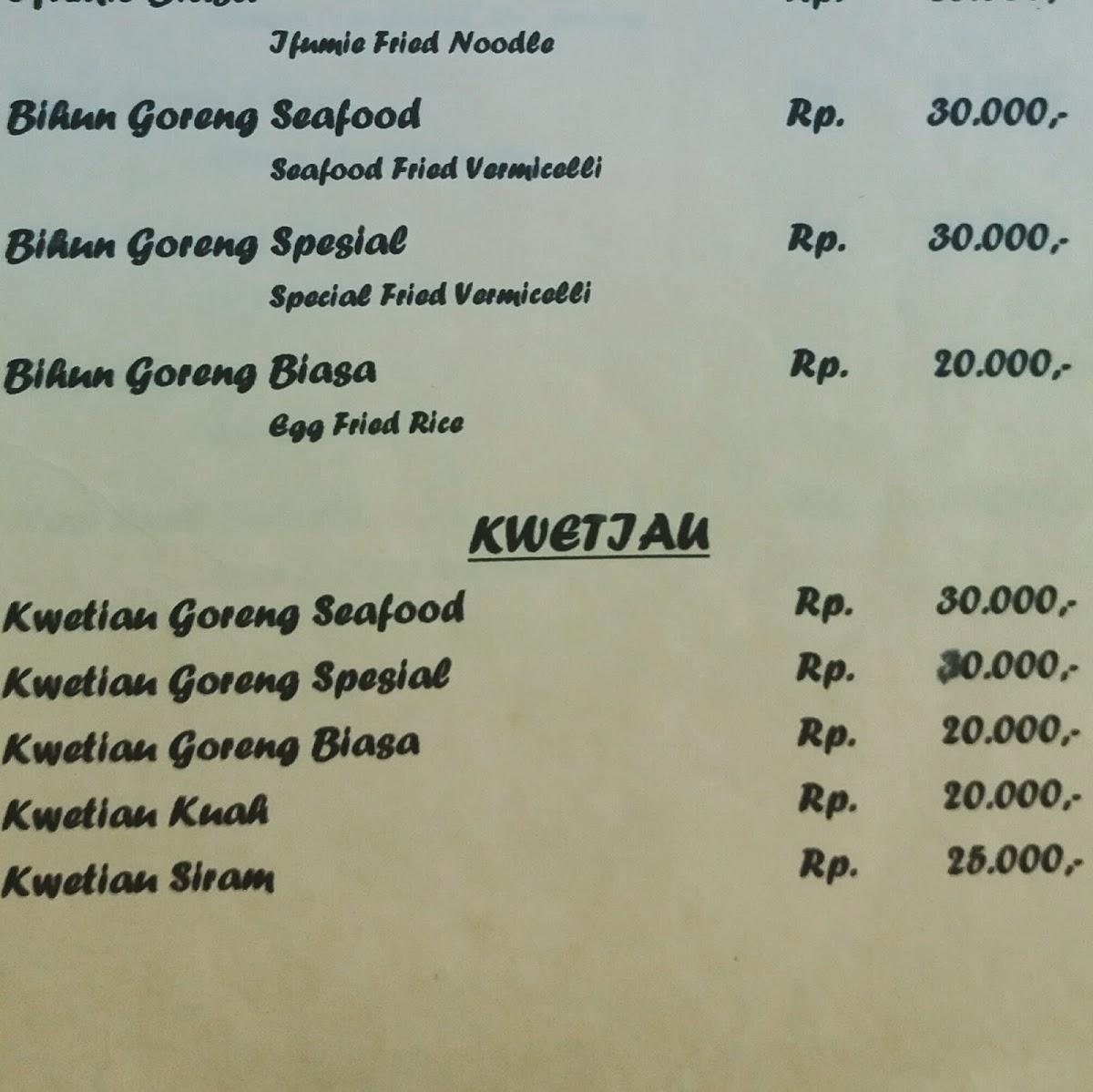 Carta de Orchid Cafe & Restaurant, Bukittinggi
