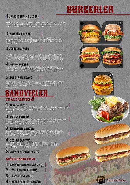 Menu at Piano Cafe & Bistro, Ankara, PAZAR CAD. NO:2/B