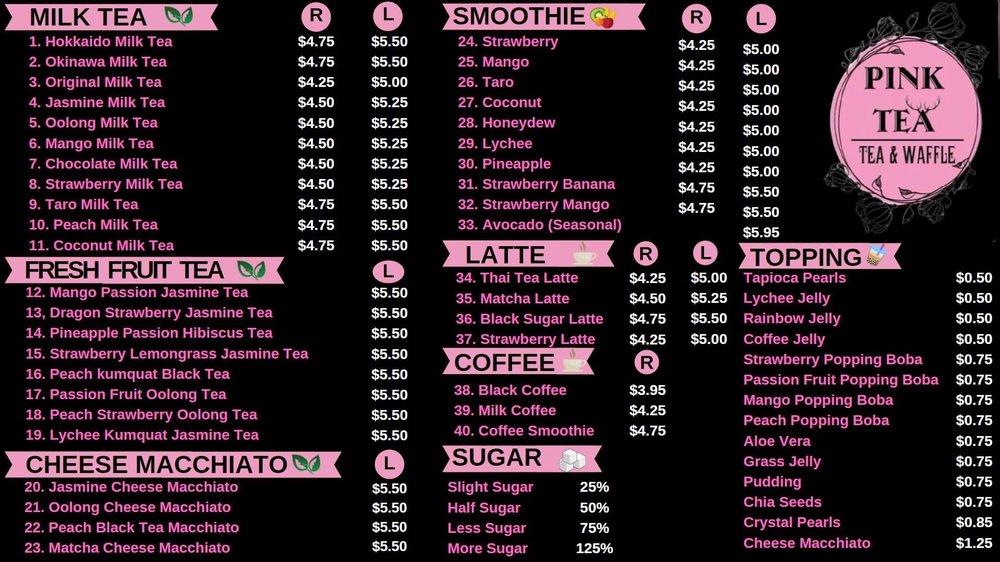 Menu at Pink Tea pub & bar, Bloomington