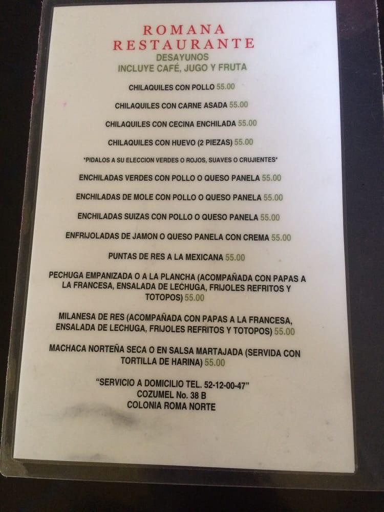 Menu at Restauran "Romana" restaurant, Mexico City