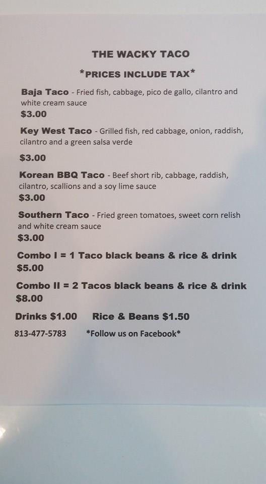 Menu at The Wacky Taco restaurant, Crump
