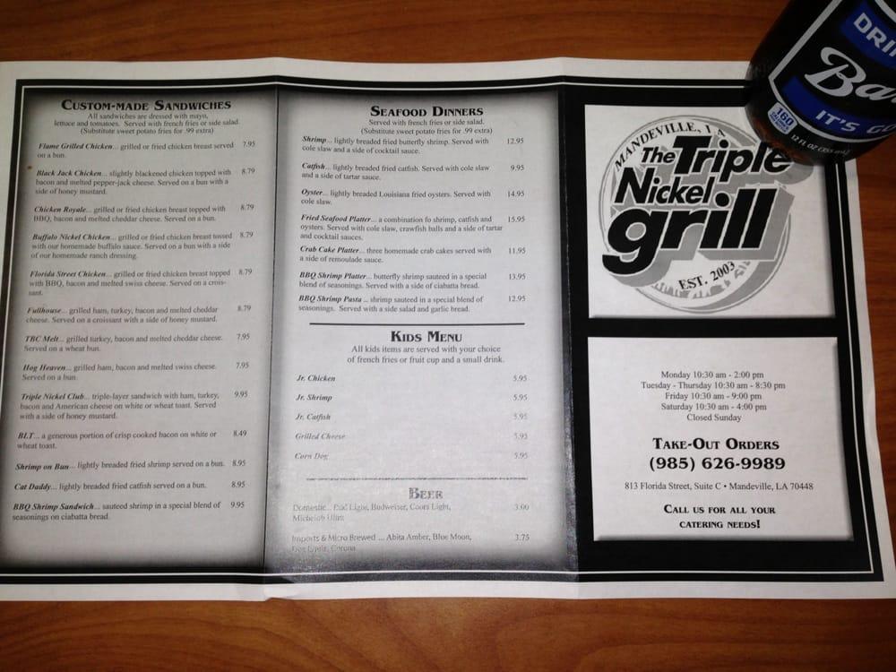 Menu at Triple Nickel Grill restaurant, Mandeville