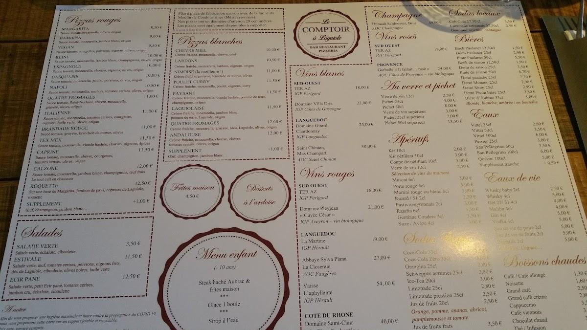 Carta del restaurante Le Comptoir, Laguiole