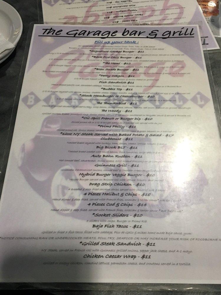 Menu at The Garage Bar & Grill, Bremerton, Kitsap Way