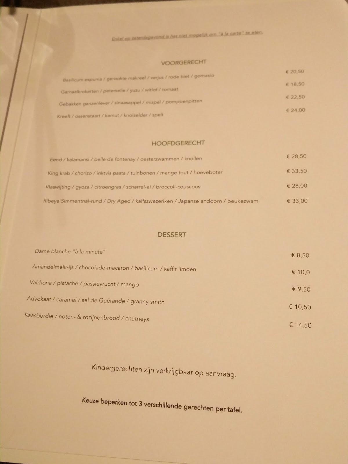 Menu at Paul De Pierre, Maarkedal