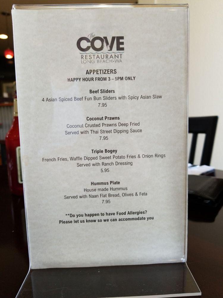 Menu at The Cove Restaurant, Long Beach