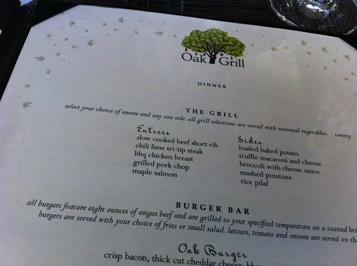 Menu at The Oak restaurant, Ojai