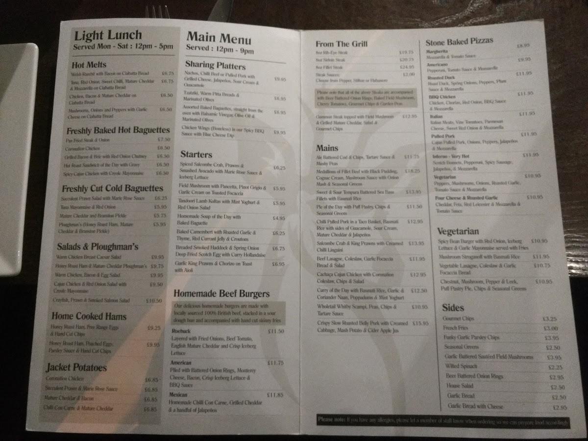 Menu at The Roebuck, Alcester restaurant, Alcester