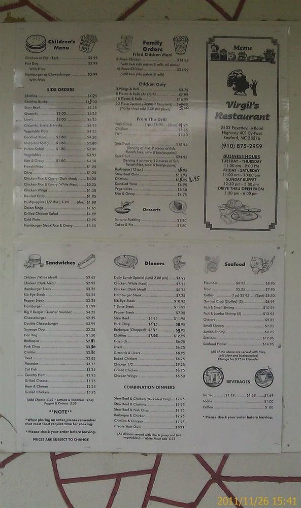 Menu at Virgil's Drive-In Restaurant, Raeford
