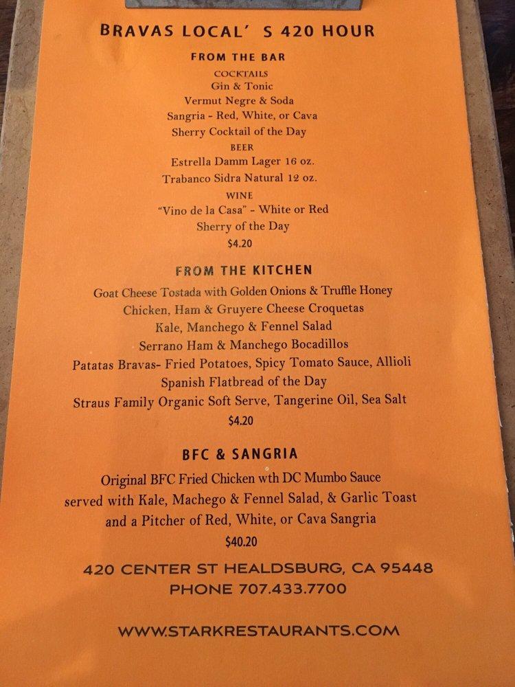 Menu at Bravas Bar de Tapas, Healdsburg